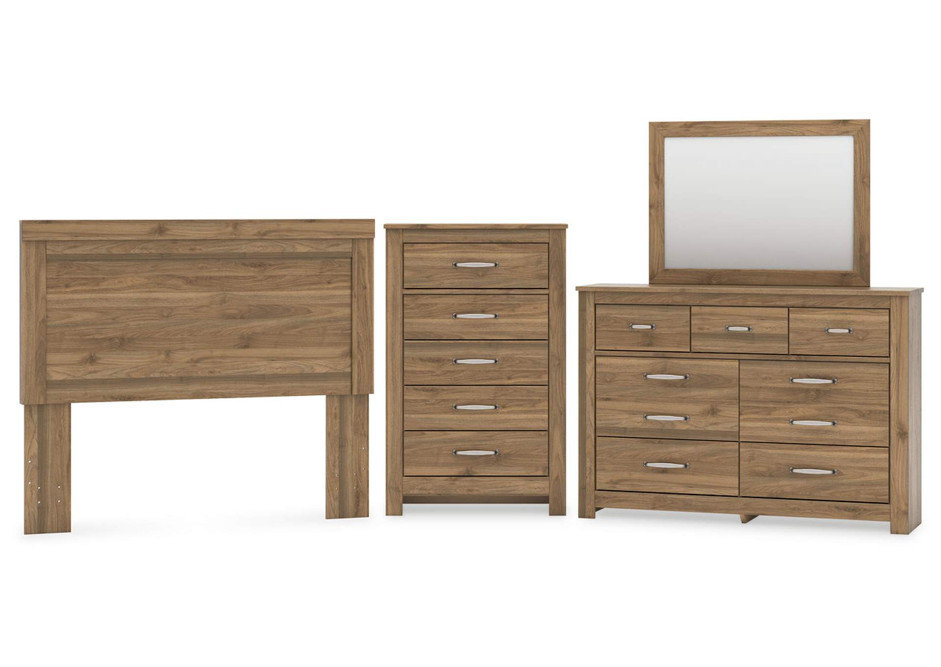 Zanbrook Queen Panel Headboard with Mirrored Dresser and Chest