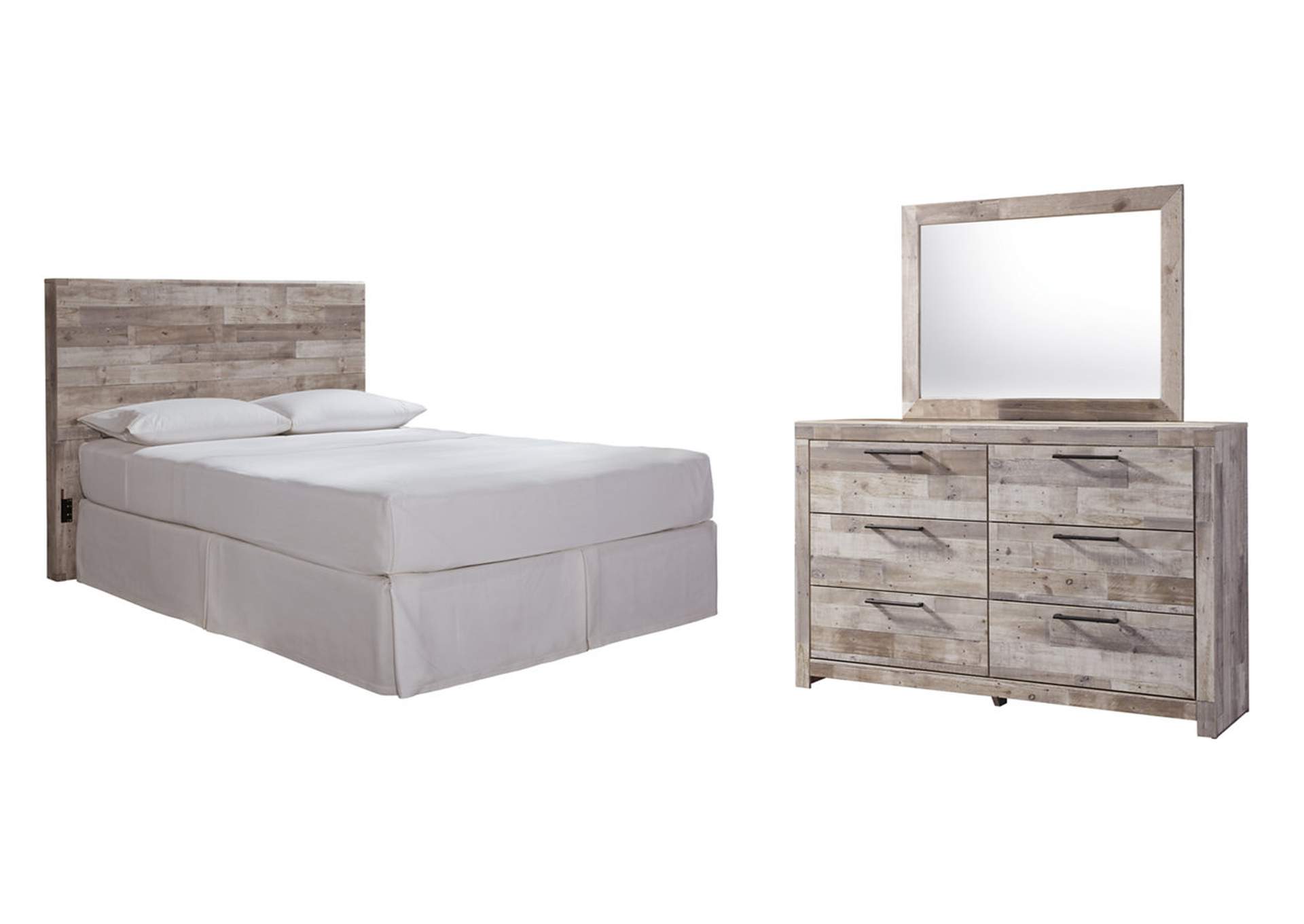 Effie Queen Full Panel Headboard Bed with Mirrored Dresser