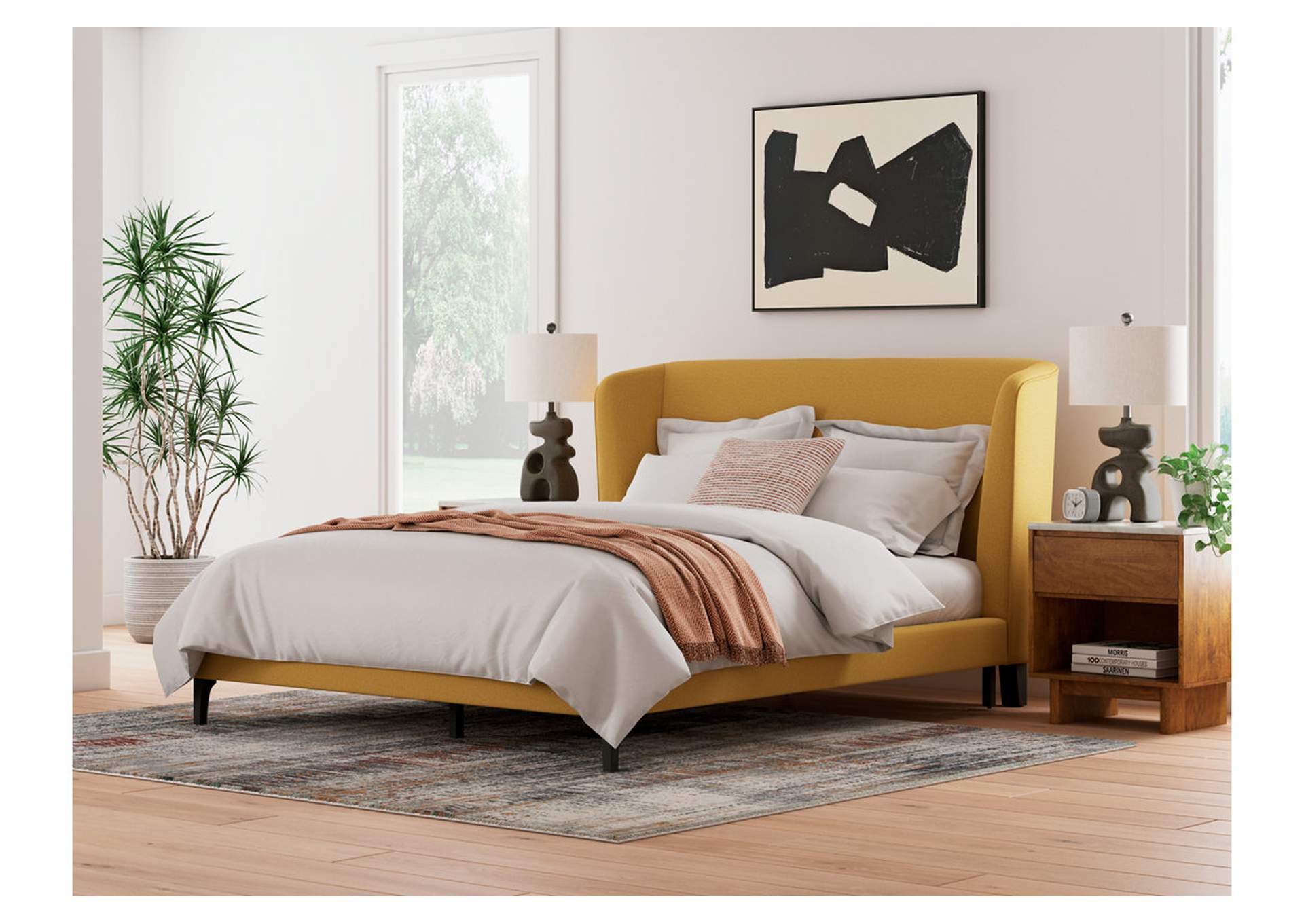 Maloken Queen Upholstered Bed with Roll Slats