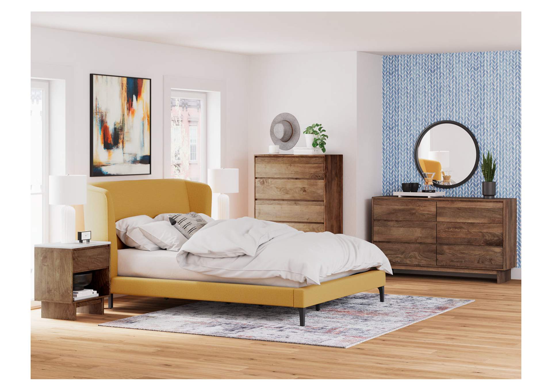 Maloken Queen Upholstered Bed with Roll Slats