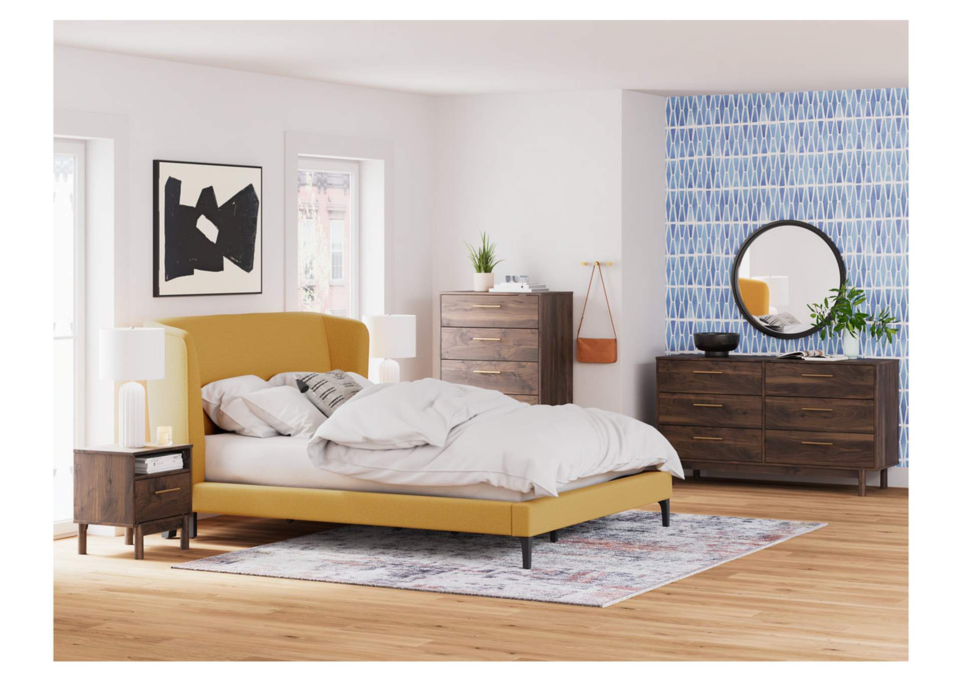 Maloken Queen Upholstered Bed with Roll Slats