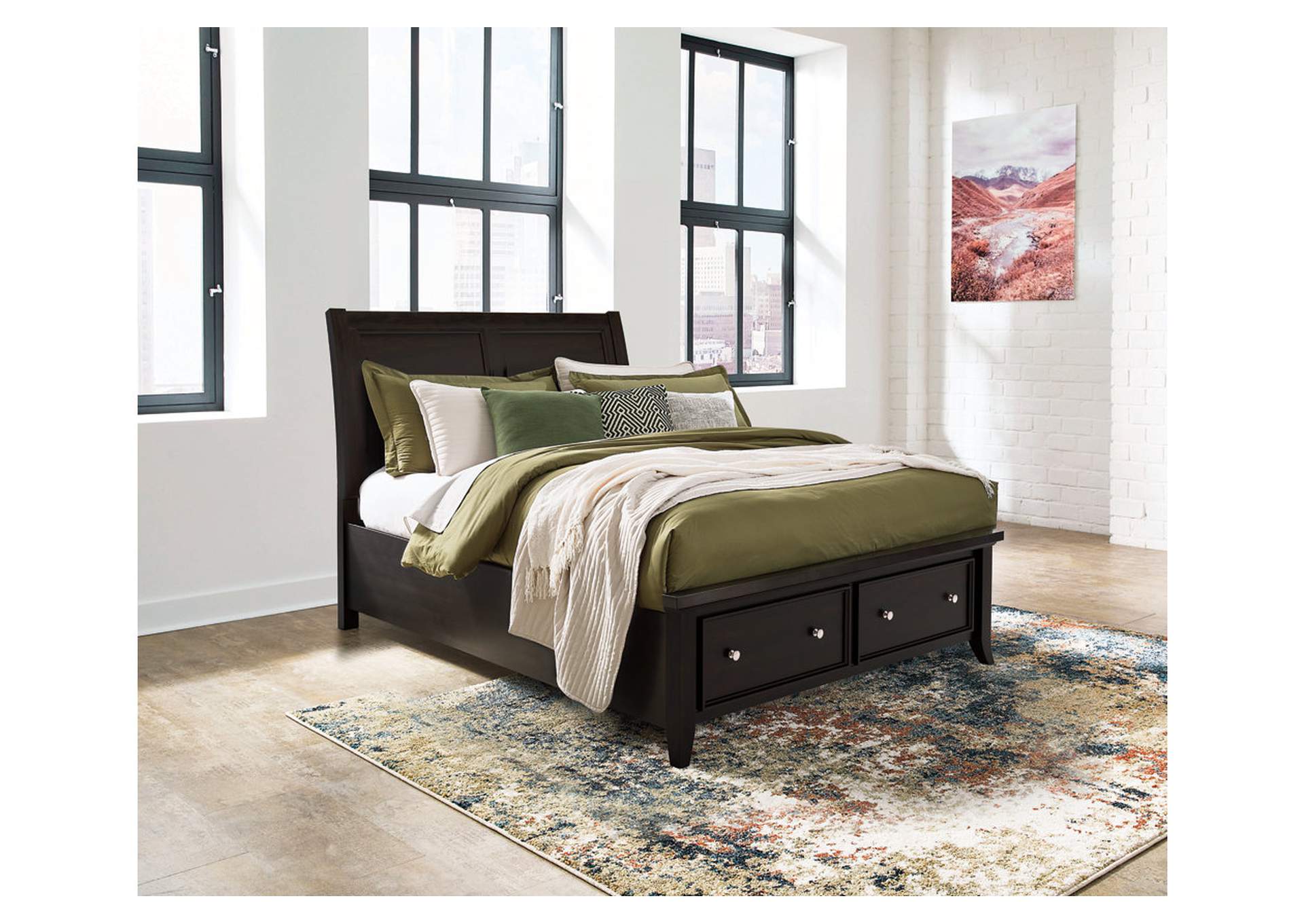 Bambori Queen Sleigh Storage Bed with Dresser and 2 Nightstands