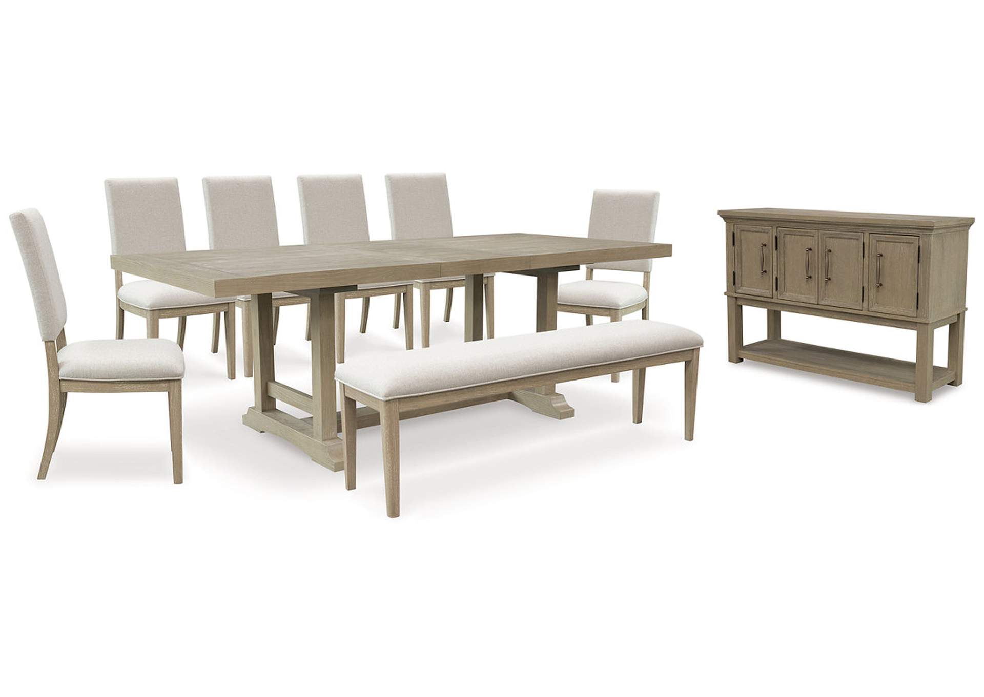 Vallardia Dining Table and 6 Chairs and Bench with Storage