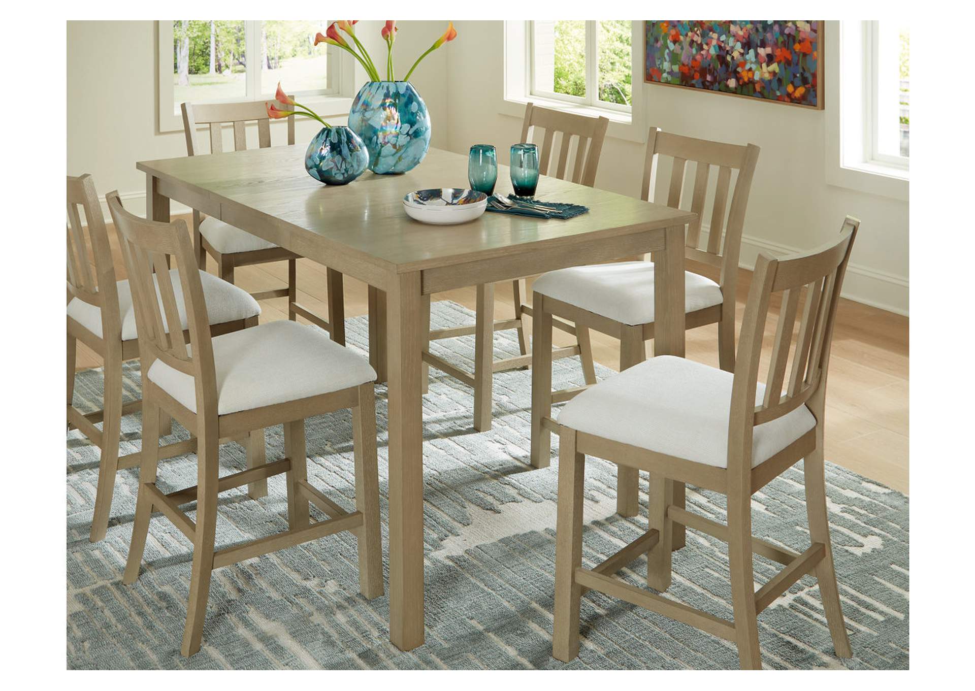 Calmoro Counter Height Dining Table and 8 Barstools