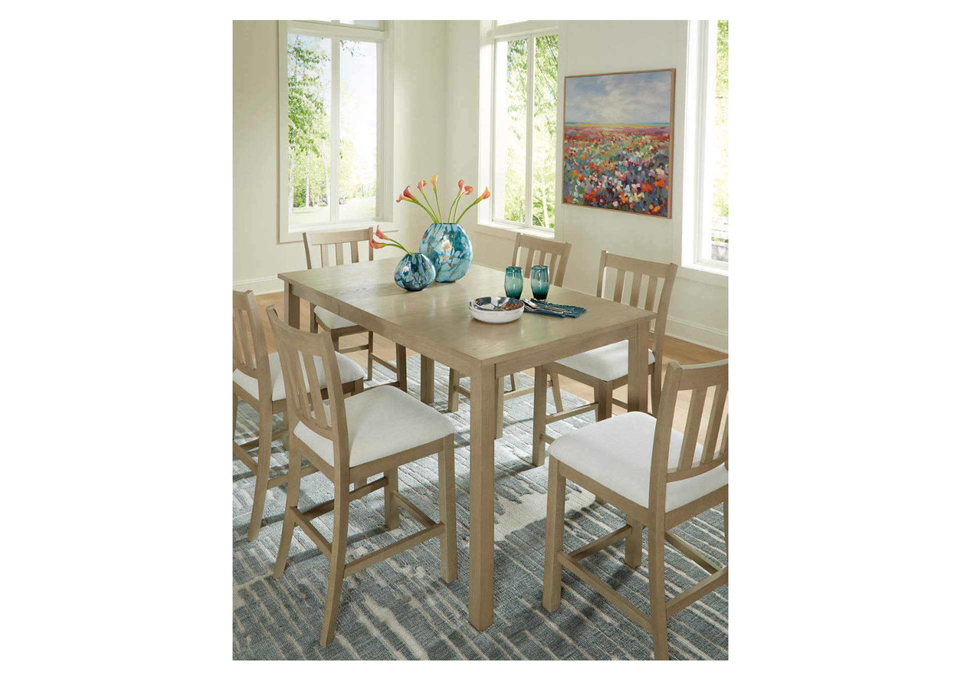 Calmoro Counter Height Dining Table and 8 Barstools