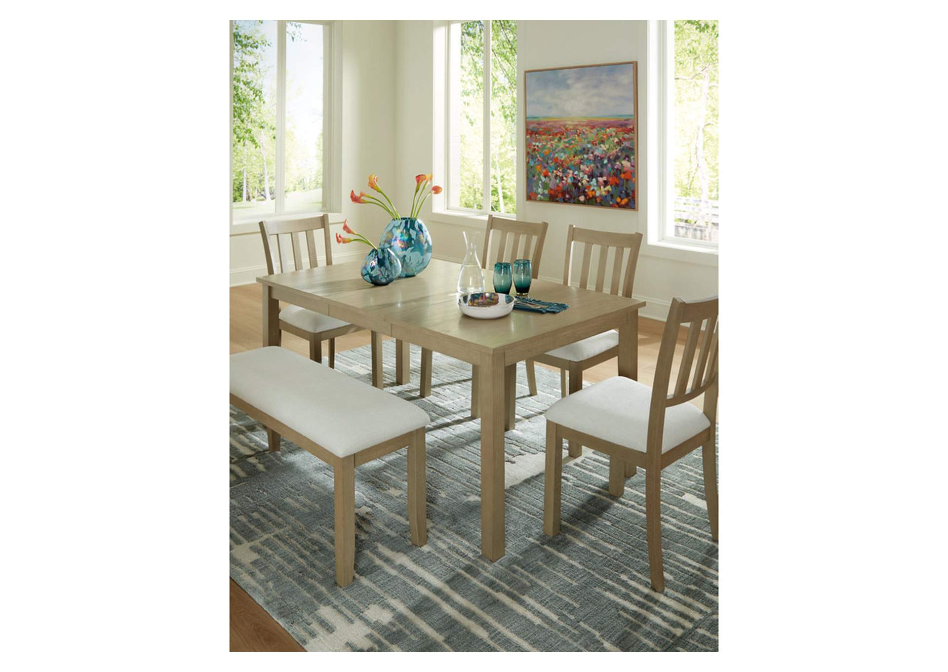 Calmoro Dining Table and 4 Chairs and Bench