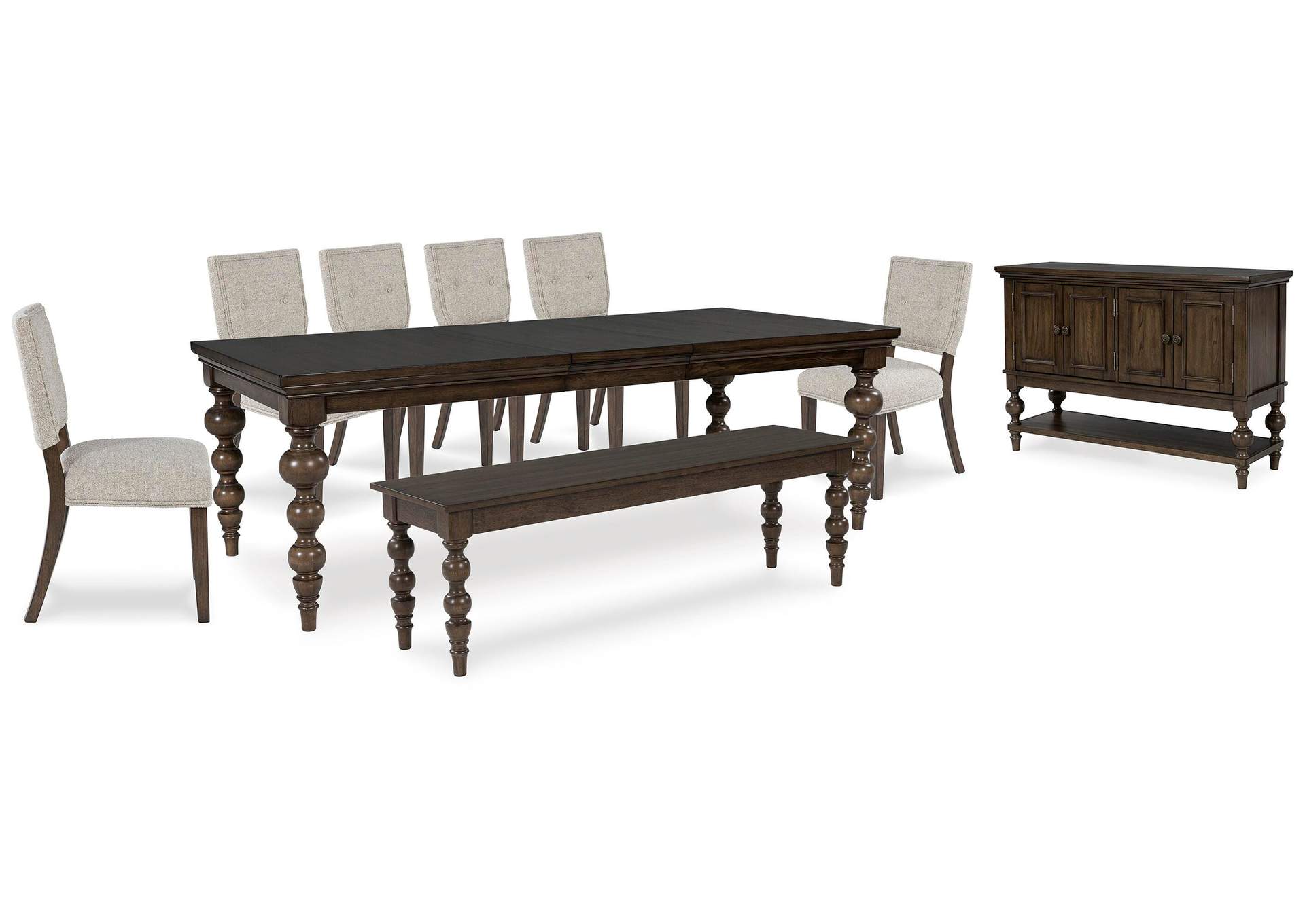 Veramond Dining Table and 6 Chairs and Bench with Storage