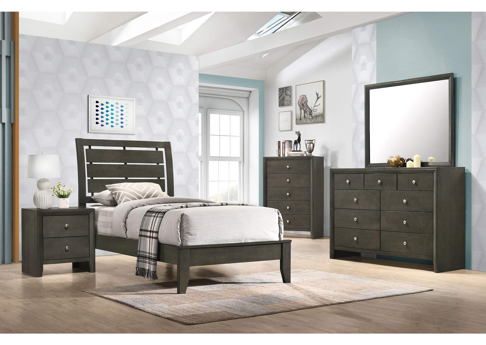 Serenity 4-piece Twin Sleigh Bedroom Set Mod Grey