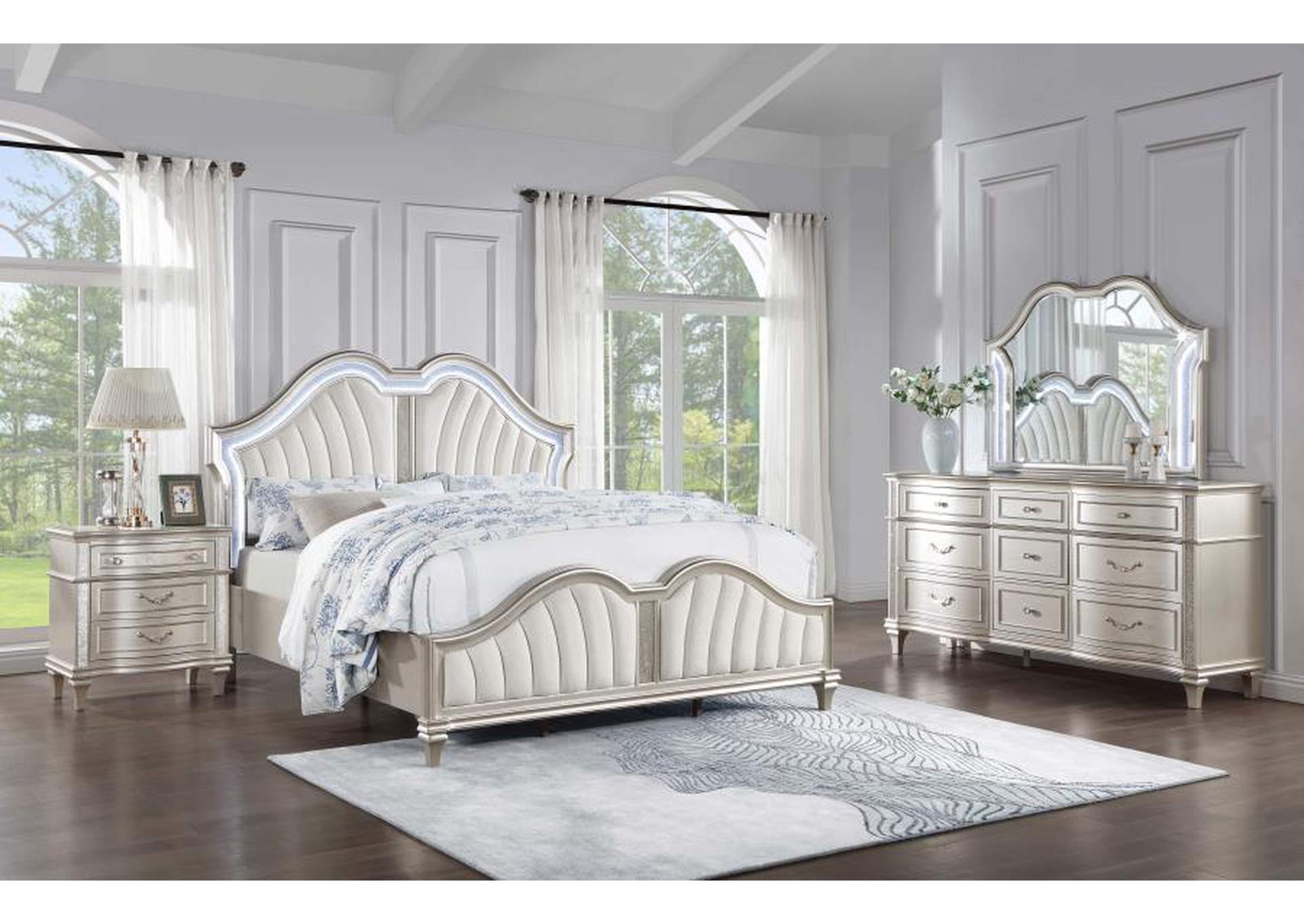 Evangeline Tufted Upholstered Platform Eastern King Bed Ivory and ...