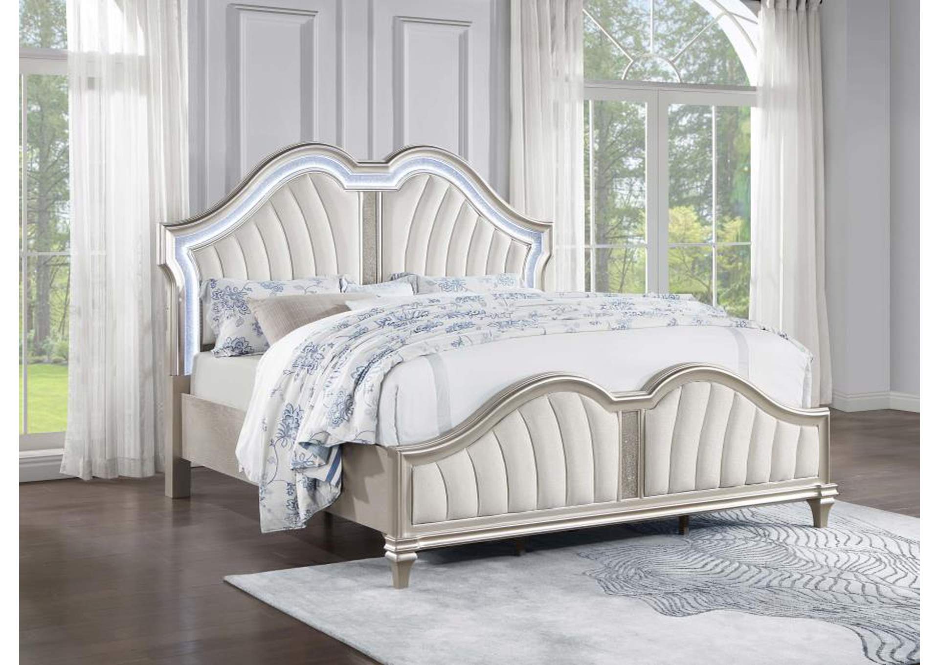 Evangeline Tufted Upholstered Platform Eastern King Bed Ivory and ...