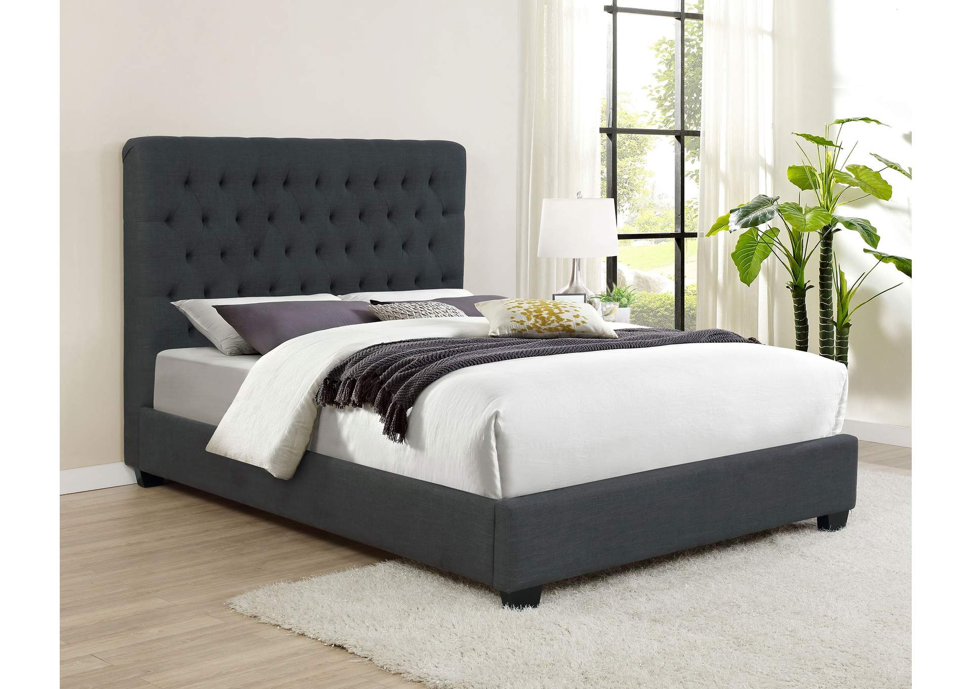 Chloe Upholstered California King Panel Bed Charcoal