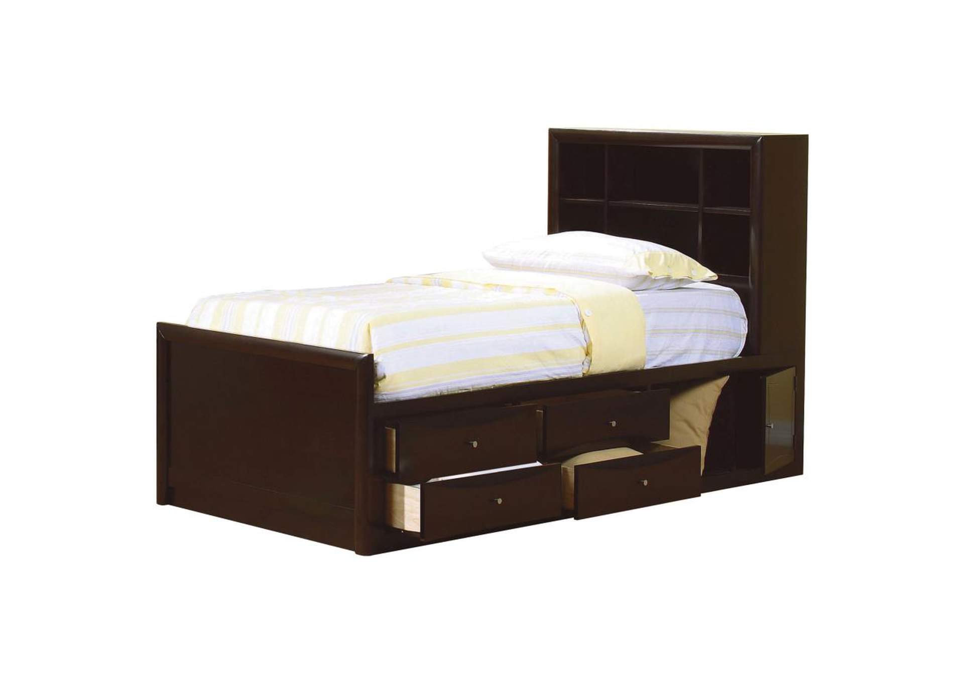 Phoenix Twin Bookcase Bed with Underbed Storage Cappuccino