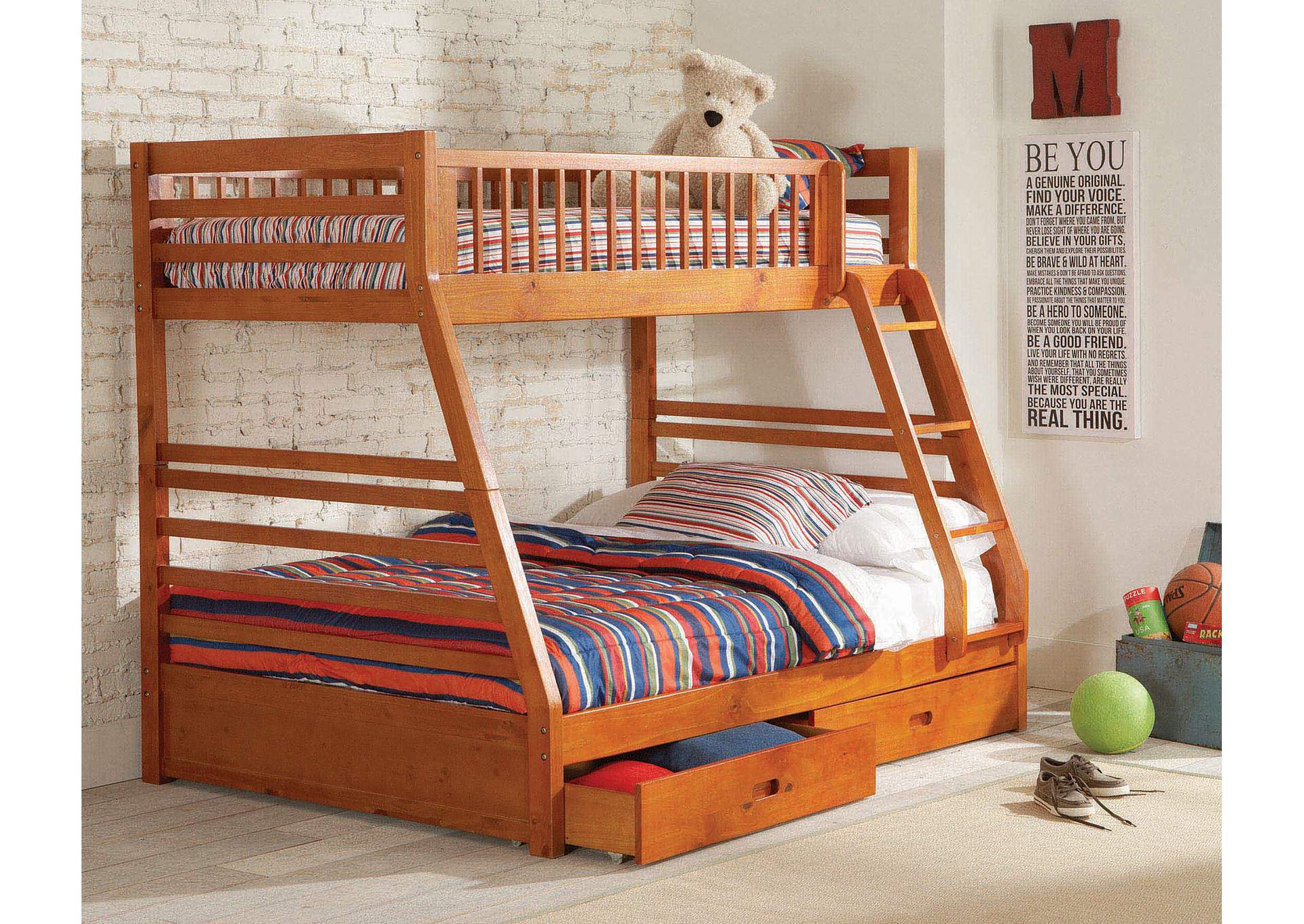 Ashton Twin over Full 2 drawer Bunk Bed Honey