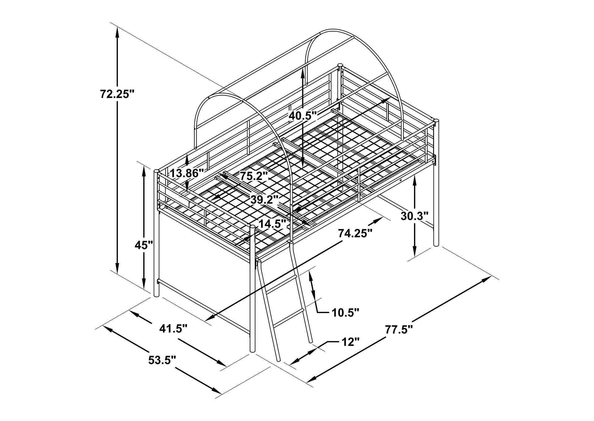 Camouflage Tent Loft Bed with Ladder Army Green