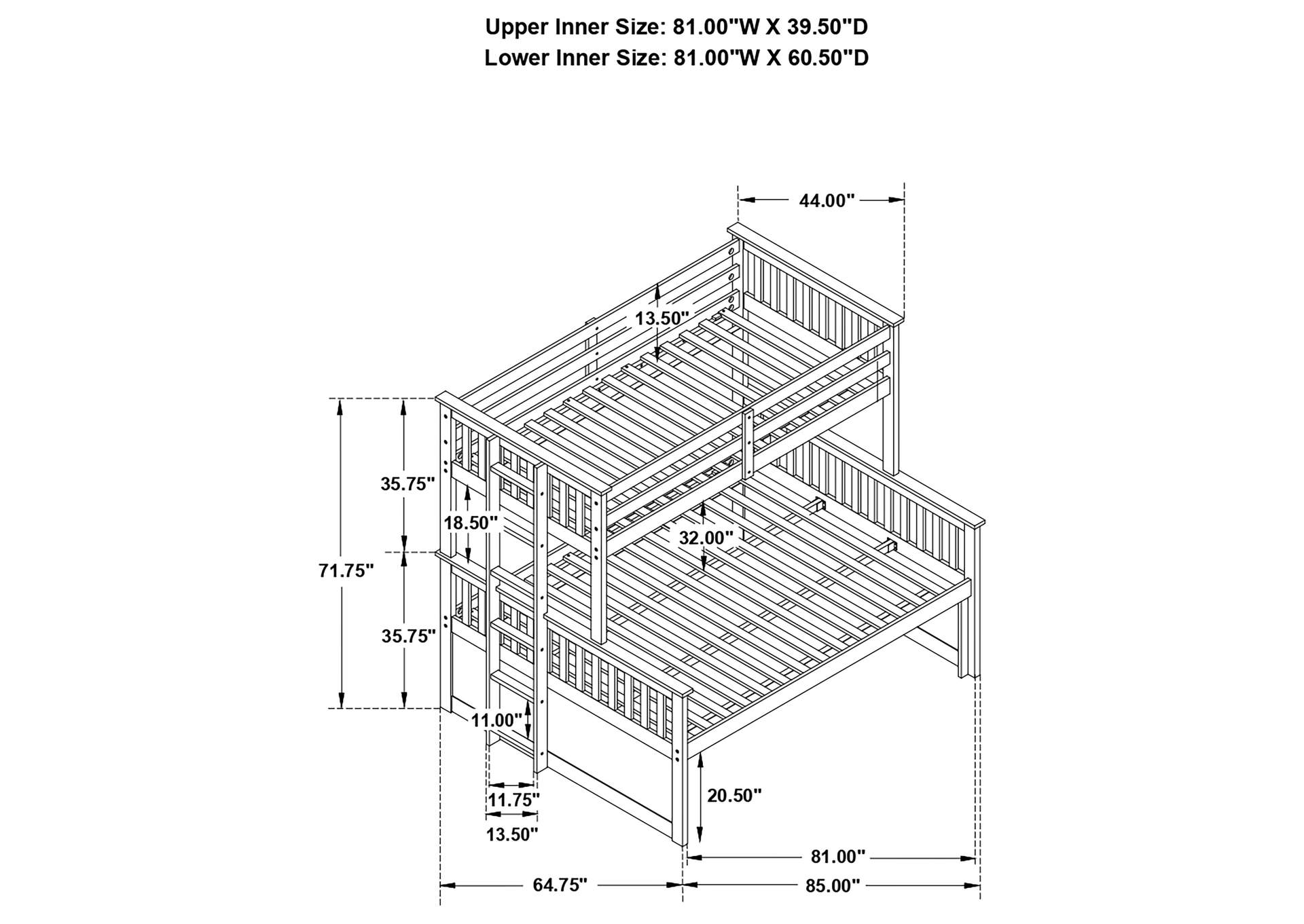 Atkin Twin Extra Long over Queen 3-drawer Bunk Bed Weathered Walnut