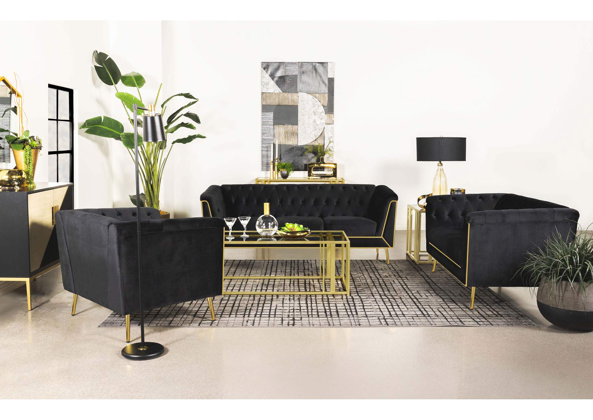 Black tufted living room set store
