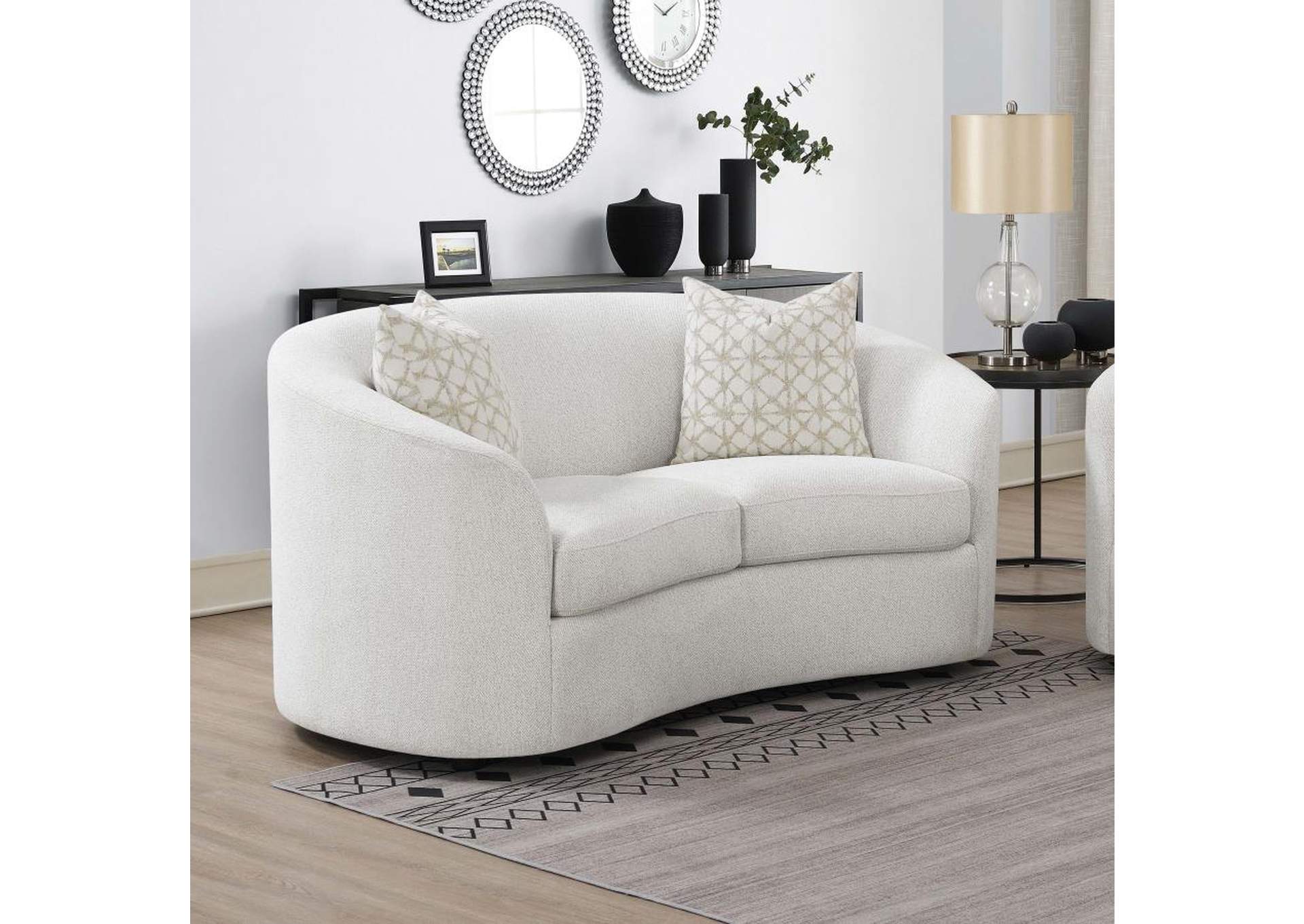 Rainn Upholstered Tight Back Loveseat Latte