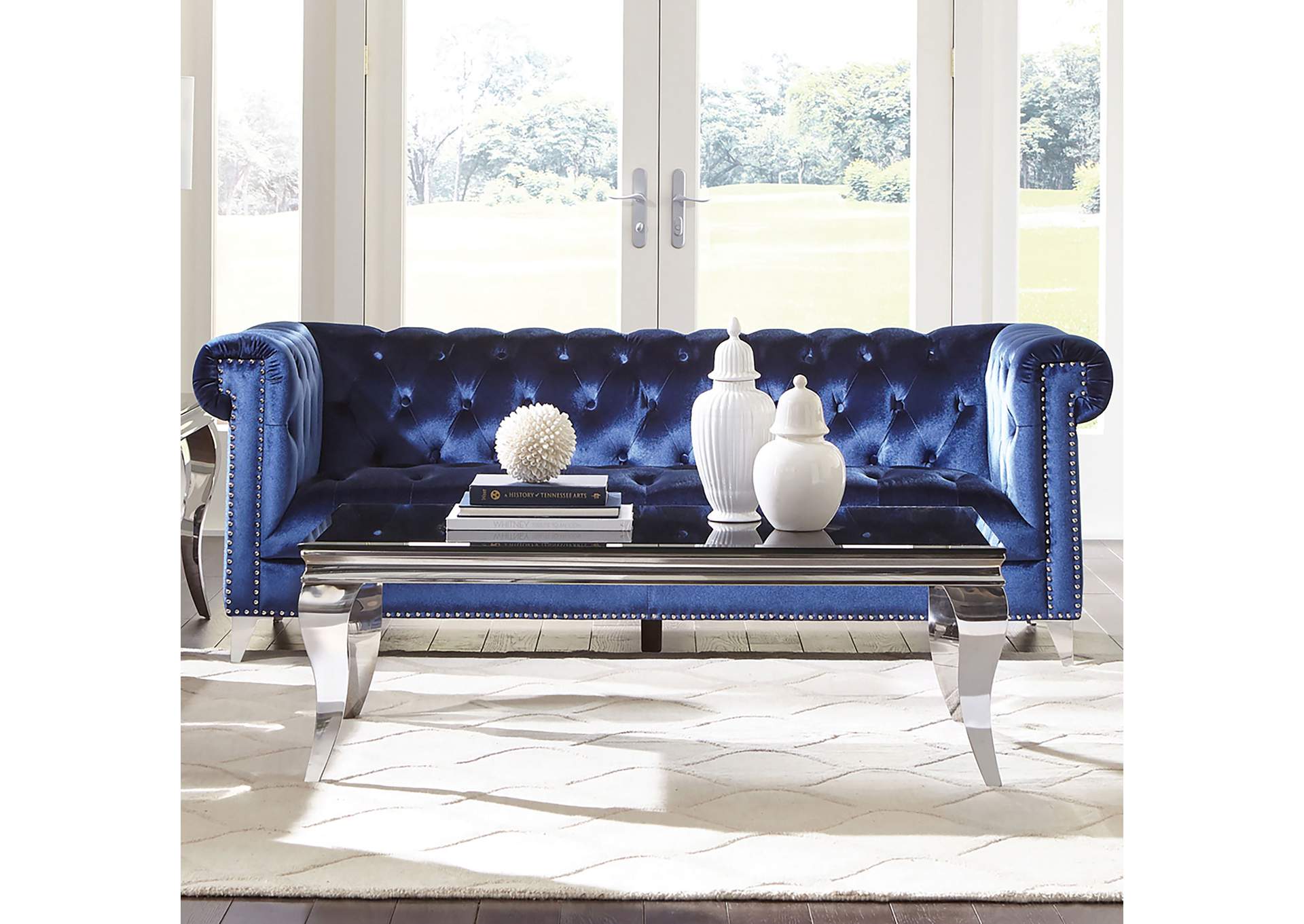 Bleker Upholstered Tuxedo Arm Tufted Sofa Blue