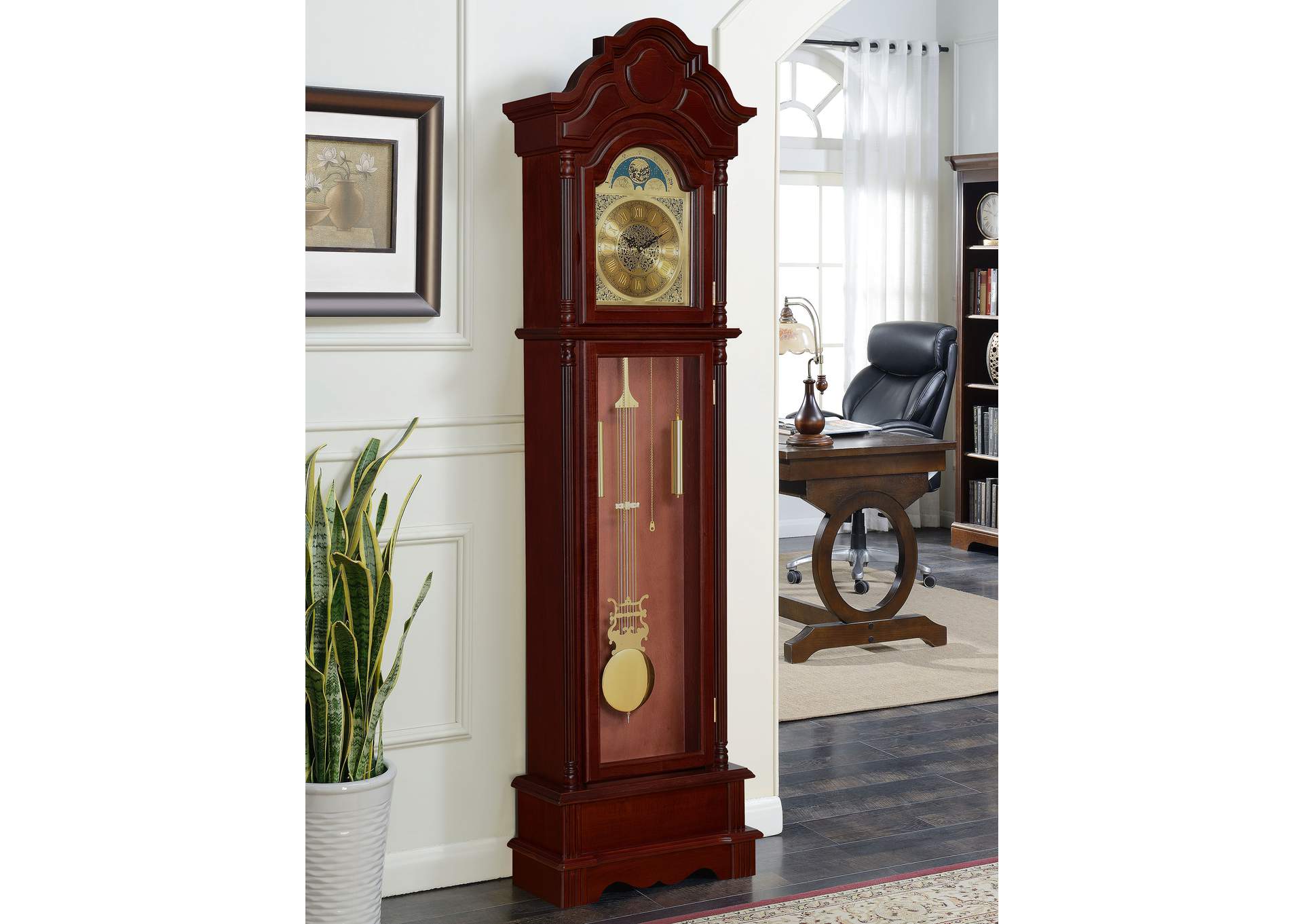Diggory Grandfather Clock Brown Red and Clear