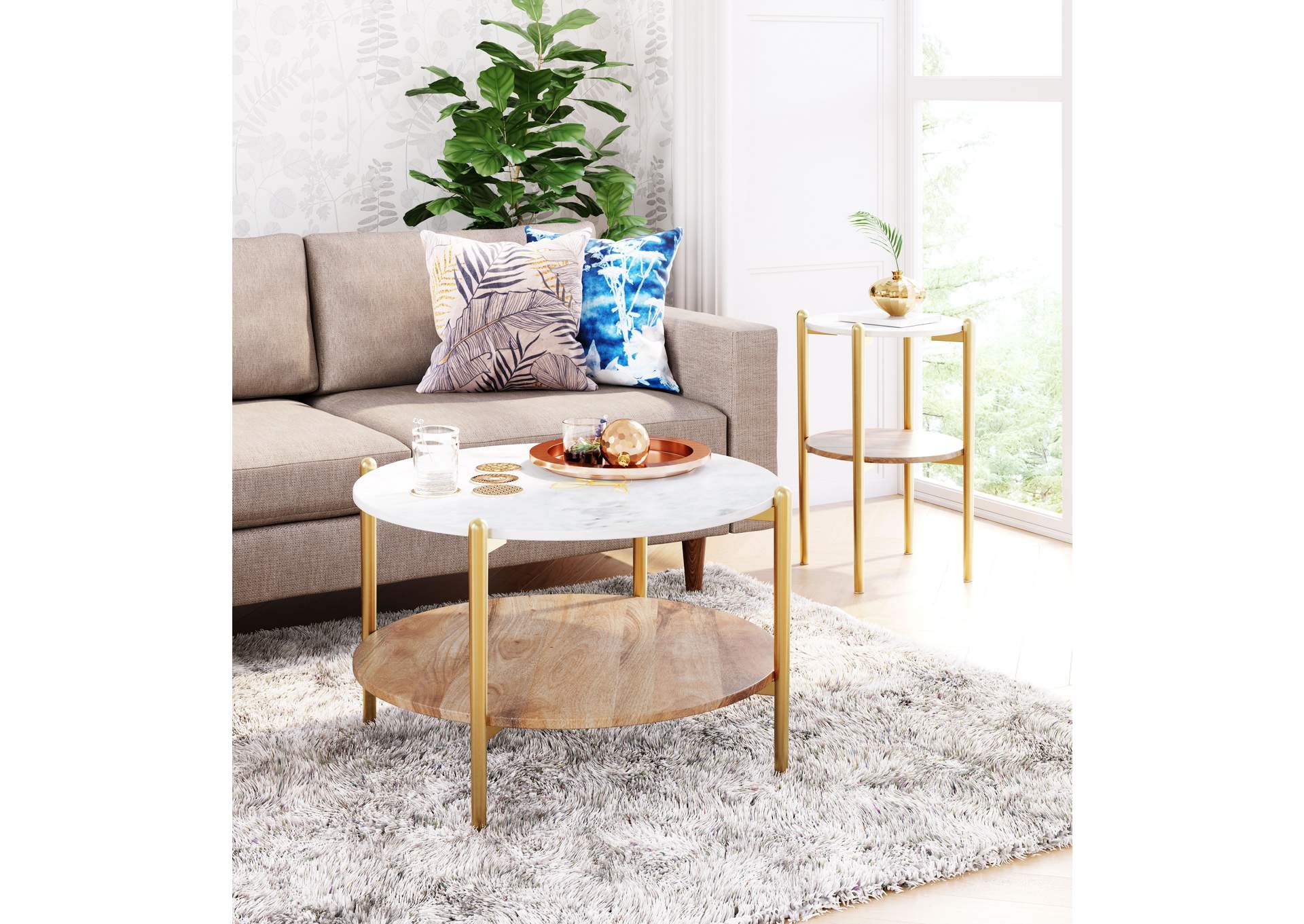 Mina Side Table White & Gold