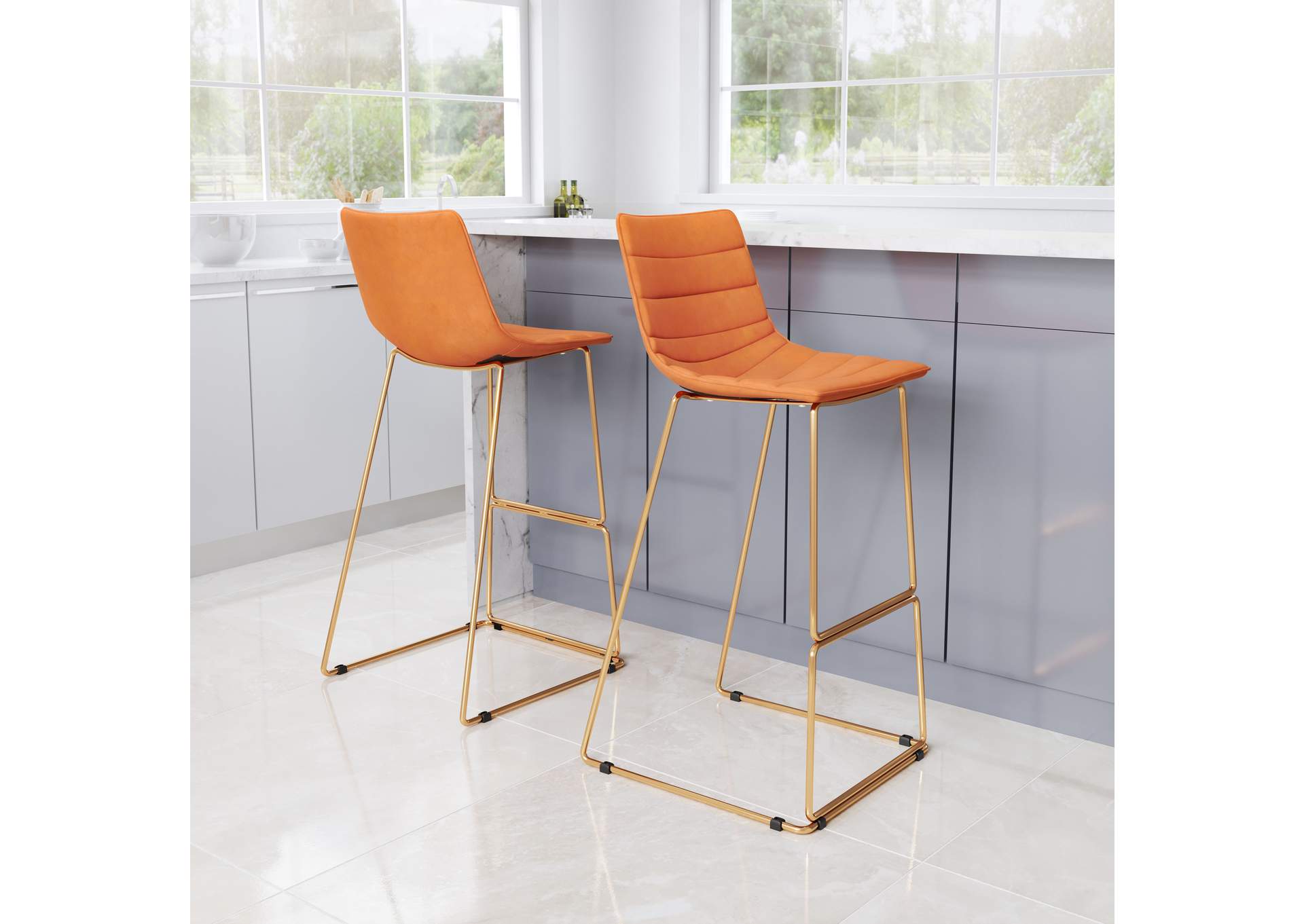 Adele Barstool (Set Of 2) Orange & Gold
